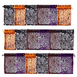 Yardwe 50pcs Halloween Organza Bags, Drawstring Jewelry Bags Present Goody Bags Spider Web Mesh Candy Bags for Party Favors