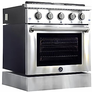 BRAMA Gas Range with 4 Burner Cooktop, Freestanding 30-Inch with Porcelain Convection Oven and Broil Function, Continuous Grates with Stainless Steel Construction, 4.2 Cu.Ft., Metallic