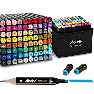 80 Colors Alcohol Based Markers, ABEIER Dual Tip Drawing Markers Set, Plus 1 Colorless Blender Pen, Permanent Sketch Animation Markers for Kids, Plumones, Adults Coloring and Artist Illustration