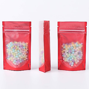 QQ Studio Pack of 100 Translucent Front Matte Red Poly Plastic Resealable Bags (8.4oz (6" x 9"), Red Stand-Up Pouch)