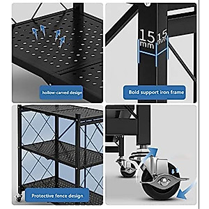 NIUYAO 5 Tier Foldable Shelving Unit with Wheels, Freestanding Metal Storage Shelf Heavy Duty Standing Shelves Units for Home Kitchen Bakers Closet Pantry -Black 28" L x 14.4" W x 64.2" H