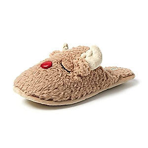 Dearfoams Unisex Women's Funny Ugly Christmas Sweater Turkey Holiday Scuff Slipper, Men's Reindeer, Large