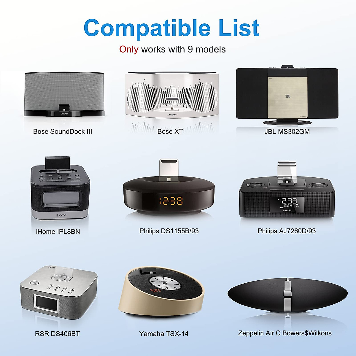 ZIOCOM 8 Pin Bluetooth Adapter Receiver for Bose Sounddock III/XT, JBL MS302GM, Philips DS1155B/93, Philips AJ7260D/93, Yamaha TSX-14, iHome IPL8BN, Zeppelin Air C Bowers Wilkons, RSR DS406BT