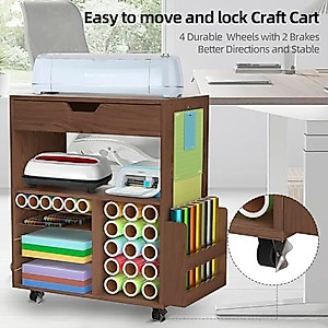 Storage Cart Organizer Compatible with Cricut Machines,Rolling Craft Cart with Extra 12 Vinyl Roll Holders,Crafting Organizer Desk Cabinet Workstation for Craft Room Home