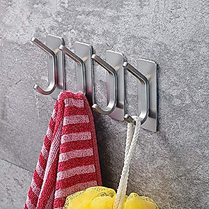 YIGII Towel Hook/Adhesive Hooks - Wall Hooks for Coat/Robe/Towels Stick on Bathroom/Kitchen 4-Pack, Stainless Steel
