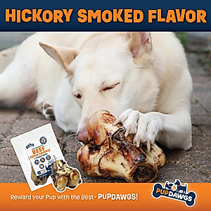 PUPDAWGS Dog-Bones-for-Aggressive-Chewers | 6" Hickory Smoked Flavor Femur Knuckles | Dog-Bones-for-Large-Dog | All Natural Dog Bone Treats Made in The USA - Individually Wrapped (3 Piece Pack)
