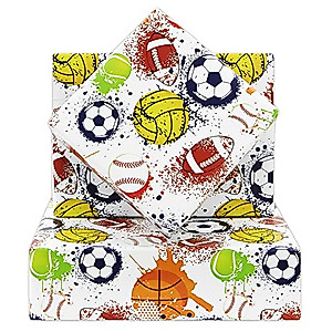 Sports Gift Double Side Reversible Wrapping Paper 4 Sheets Folded Flat 20x30 inches per sheet, Rugby Basketball Tennis Baseball Football Soccer Volleyball Gift Wrap Paper For Boys Men Women Kids Unique Xmas Decorative Paper and Birthday Holiday