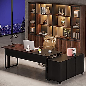 Tribesigns 70.8" Large Executive Office Desk with Lateral File Cabinet, L Shaped Office Desk with Drawers and Storage, Home Office Furniture Sets