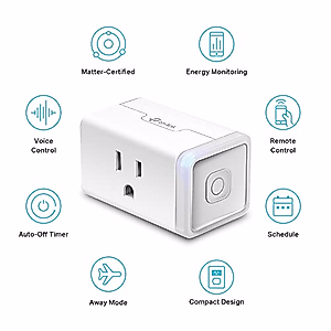 Kasa Matter Smart Plug w/ Energy Monitoring, Compact Design, 15A/1800W Max, Super Easy Setup, Works with Apple Home, Alexa & Google Home, UL Certified, 2.4G Wi-Fi Only, White, KP125M (2-Pack)