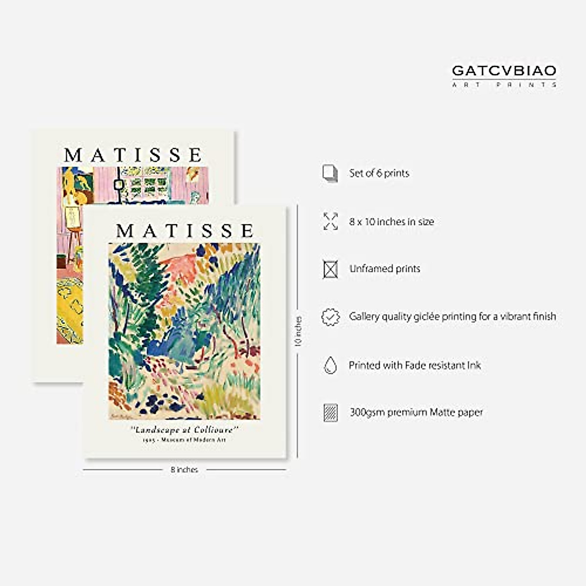 Gatcvbiao Matisse Wall Art, Aesthetic Posters, Set of 6 Matisse Poster, Matisse Prints, Henri Mattise Art, Wall Posters Aesthetic, Art Exhibition Poster, Abstract Vintage Poster (8" x 10", Unframed)
