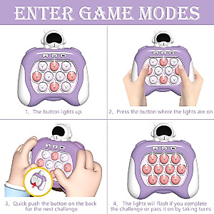 Upgraded Fast Push Game, Pop lt Game Light Up Fidget Toy Pocket Game for Kids Ages 3-12, Handheld Game Sensory Toy with 4 Modes Party Quick Push Fidget Toys, Birthday Gifts for Kids Boys Girls(Purple)