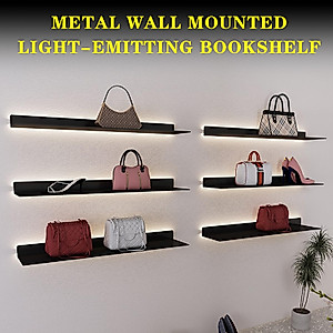 MOFGOE Floating Display Shelf with Built-in Illuminated LED Light and Invisible Brackets, Metal Wall Mounted Light-Emitting Bookshelf, Wall Decor Set of 2, Small Lighted Display Stand,80cm/32in
