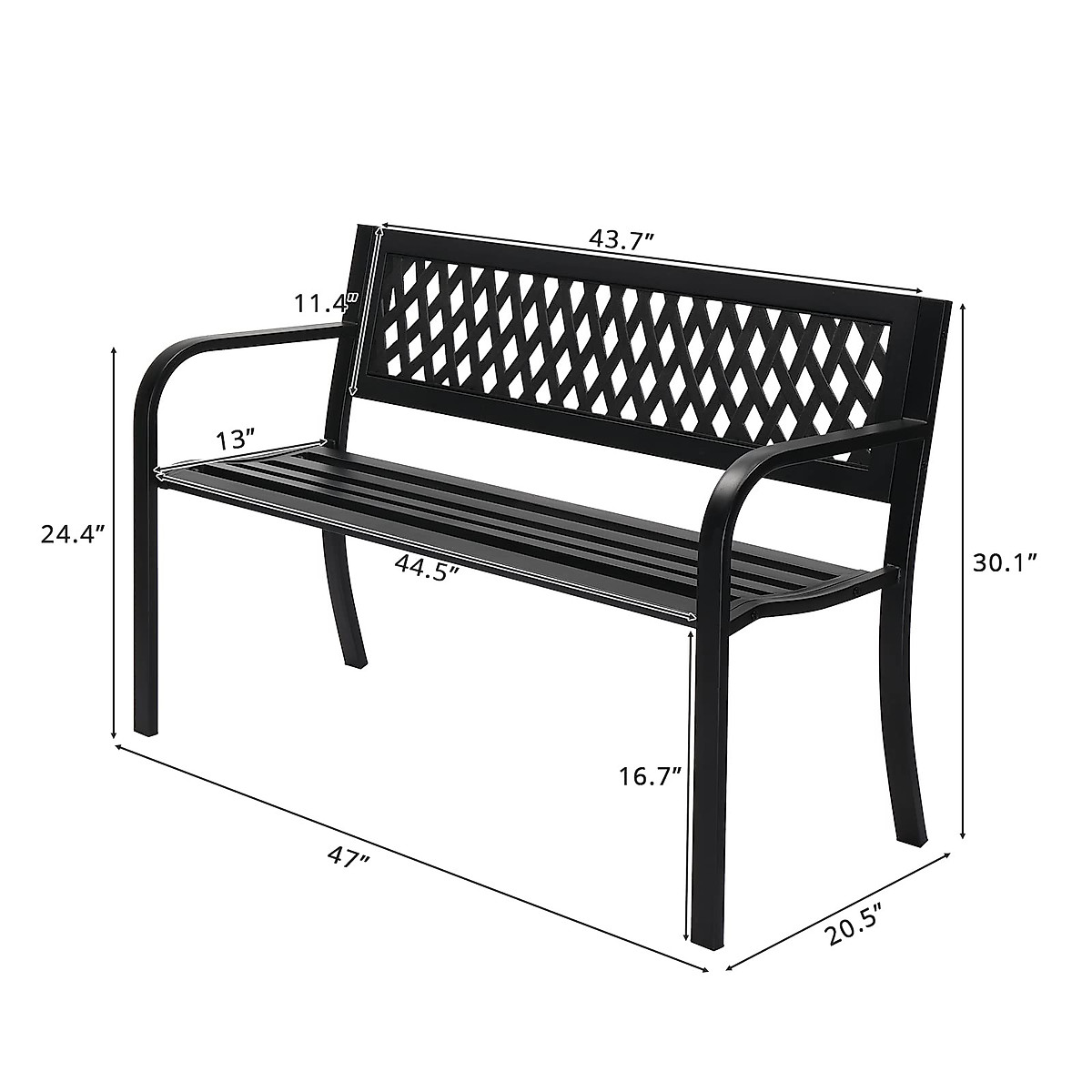 VINGLI Outdoor Bench Garden Bench, Metal Porch Bench w/PVC Back, Black Outdoor Bench Park Bench for Yard Lawn Decor Deck Entryway