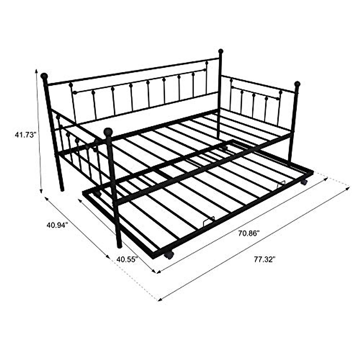 Daybed with Trundle Bed for Kids Teens Adults,Metal Twin Size Daybed with Pullout Trundle for Window Living Room, No Box Spring Needed (Black)