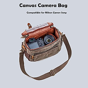 AGDHERSNVX Waxed Canvas Camera Bag DSLR/SLR/Mirrorless Sling Waterproof Purse with Tripod Holder Anti-shock Crossbody Case Compatible for Nikon Canon Sony ArmyGreen