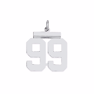 Solid 925 Sterling Silver Medium Number 99 Charm Pendant - 21mm x 16mm