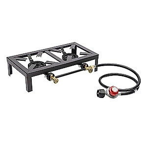 WenDissy Portable Double Burner Outdoor Gas Stove Propane Cooker with Adjustable 0-20 PSI Regulator Hose for Outdoor Cooking Picnics Camping BBQ Hiking