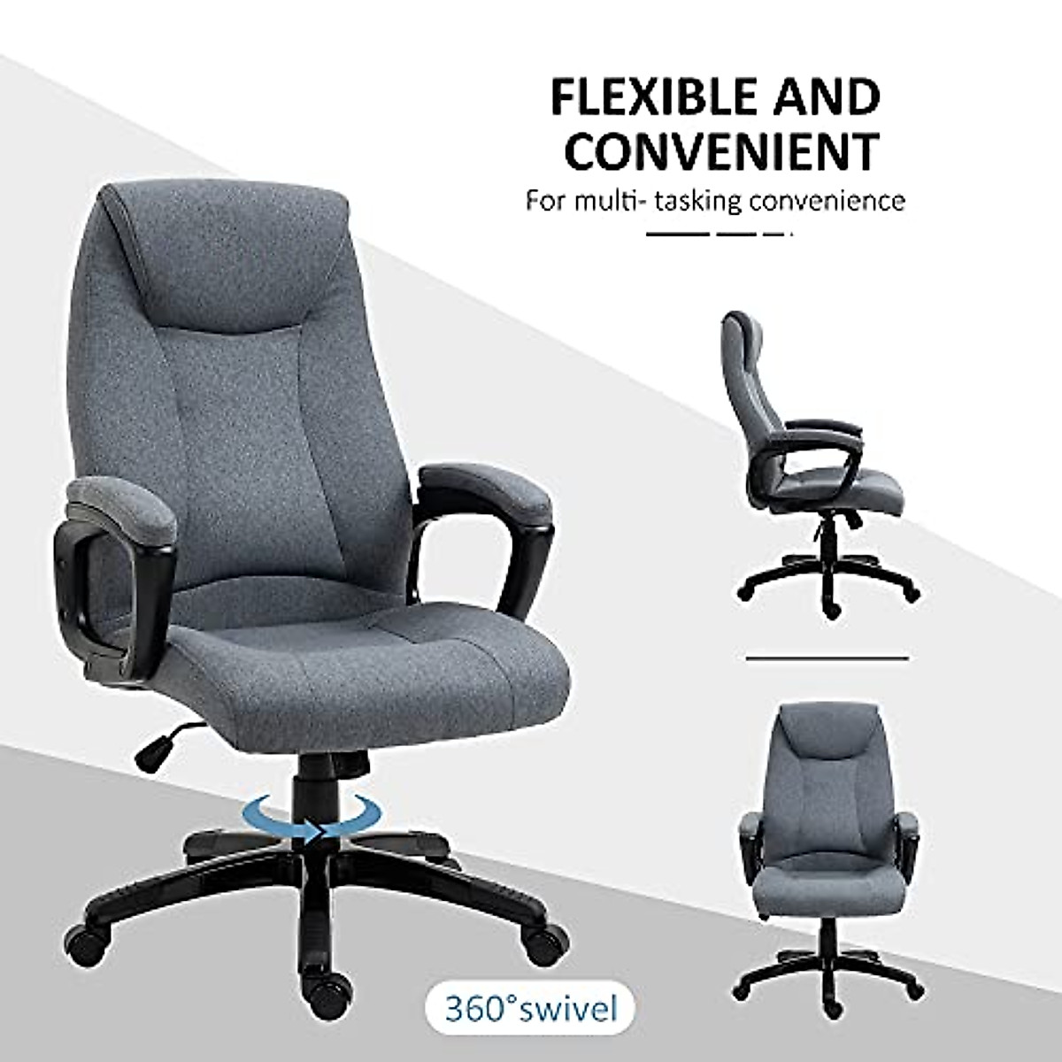 Vinsetto Fabric Home Office Chair, Computer Desk Chair with Tilt Function, Executive Chair with 360° Swivel, Adjustable Height, Padded Armrests and Headrest, Gray
