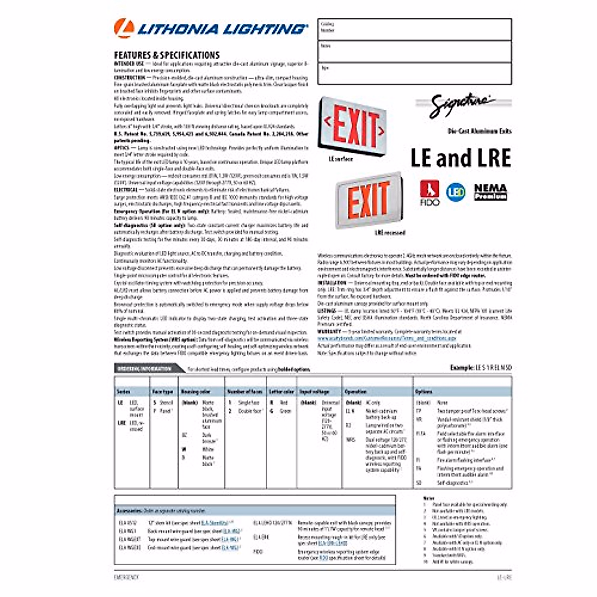 Lithonia Lighting LE S 1 R EL N SD LED Aluminum Emergency Exit Sign, 2 watts, Silver