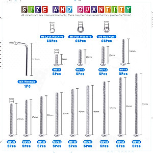 Glarks 260Pcs 13 Size M6 304 Stainless Steel Button Head Screws Hex Socket Cap Screws Bolts and Nuts Washers Assortment Kit with Hex Wrench for Machinery Furniture Car Repair