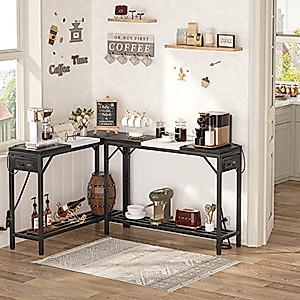 Narrow Console Table with Power Strips, Sofa Table with Storage Shelves for Living Room, 2-Tier Foyer Table for Entryway, Hallway, Behind Couch, Kitchen Counter, 39'', Black & White