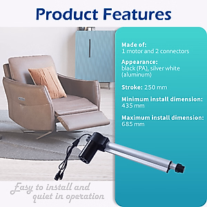 Okin Refined R Motor JLDQ-10 & JLDQ.10.435.250H Power Recliner Actuator Replacement, Lift Chair Sofa Bed Part Replacement for JLDQ.19B.435.250D, JLDQ.10.435.250, JLDQ.3.435.250, 1.28.000.110.30