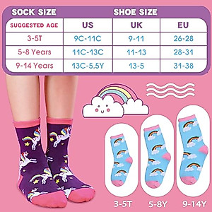 ANTSANG Children Cotton Crew Socks for Girl Boy Kids Toddler Gift Fashion Cute Cartoon Animal Stocking Stuffer Unicorn Socks 6 Pack (Unicorn-I, 5-8 Years Old)