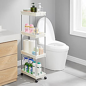 Lifewit Slim Storage Cart, Laundry Room Organization, Wide 7.9'', 4 Tier Shelf Organizer Rack Unit with Wheels for Bathroom Kitchen Small Dorm Narrow Space, White