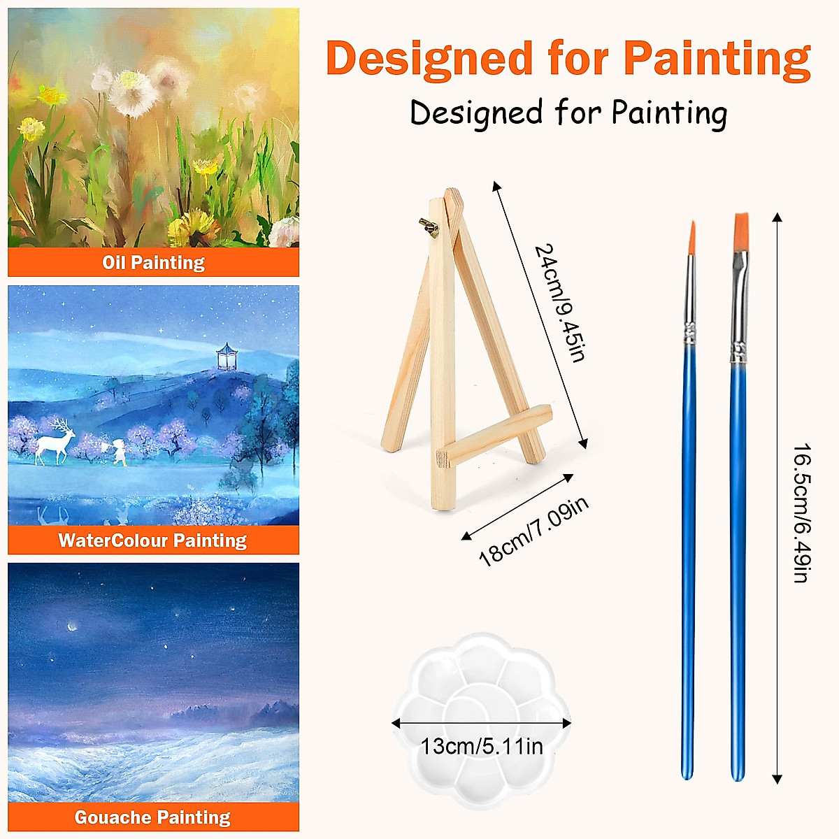 8 Pack 8x10 in Canvas Boards for Painting,Canvas for Painting with 9.5" Easel, Art Canvas Painting Kit with 10 Brushes & 2 Paint Tray for Kids Teenagers Acrylic Pouring Oil Water Color Gift…