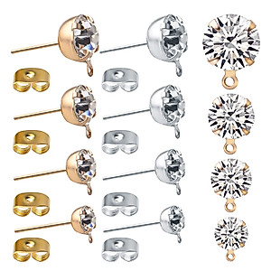 80pcs Rhinestone Hypoallergenic Earring Posts Stud Earrings with Loop and 80pcs Butterfly Ear Back Earrings for DIY Earring Jewelry Making Findings, 4 Sizes