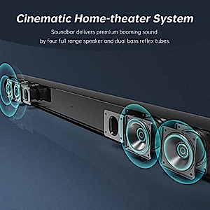 BESTISAN Sound Bar, 80 watts 33.5 inch Sound Bars for TV with Bluetooth 5.0, 3 Equalizer Modes Audio, Bass Adjustable, HDMI/Optical/Coaxial/Aux/USB Connection for Home Theater, Gaming, PC, Projectors