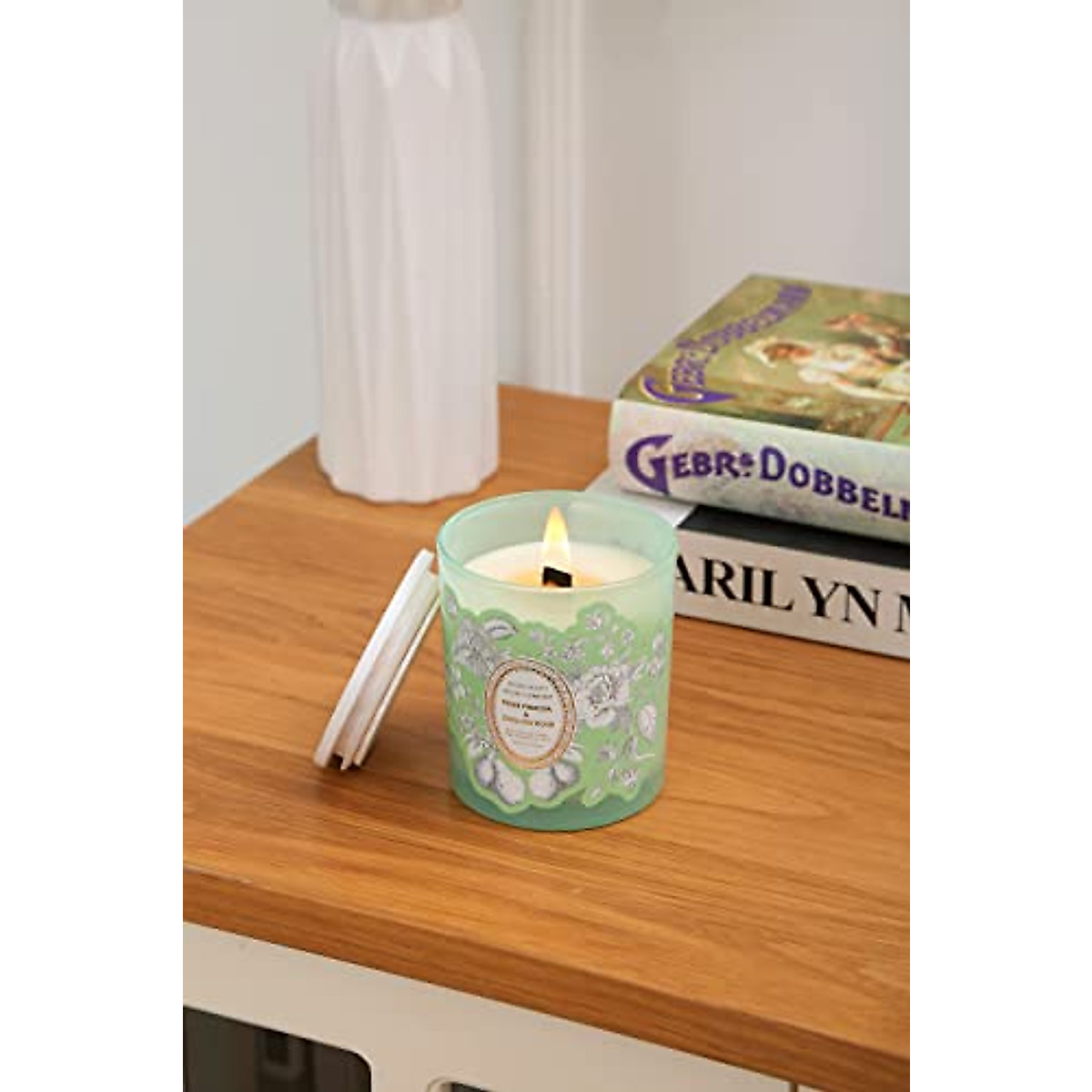 Pear Freesia & English Rose Scented Candle with Apple, Orange Blossom | Highly Scented Natural Soy Candles for Home | Wood Wick Candles for Men & Women | Large Aromatherapy Spring Candle Gifts 10.6 oz