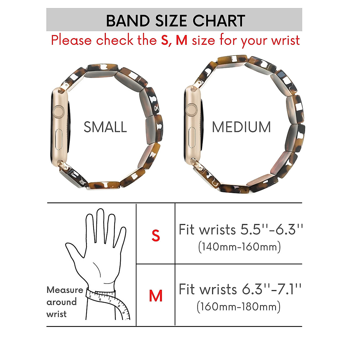 Heesch Tortoise Shell Watch Band for Apple 40mm for Women Resin Stretchy Watch Strap Bracelet for Apple Watch Series 7 Band for iWatch Wristbands 38mm