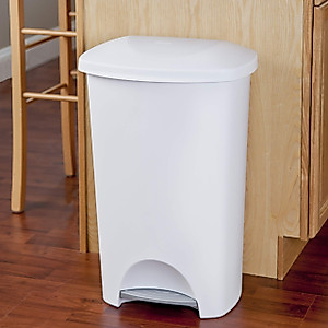 Sterilite 10968004 11 Gallon/42 Liter StepOn Wastebasket, White Lid & Base w/ Titanium Pedal, 4-Pack