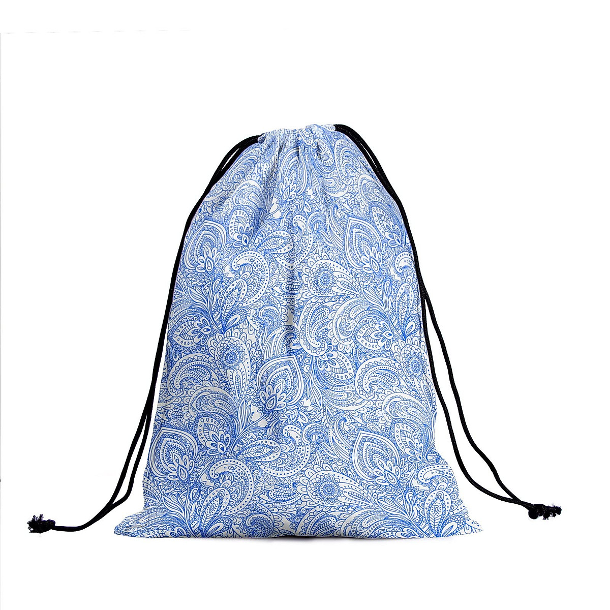 Blue White Floral Grip Bag - Traditional Flower Grip Bags for Gymnasts Teal Flowers Gymnastic Bag Abstract Modern Art Gym Pouch Bag Artistic String Bag Adjustable for Personal Equipment