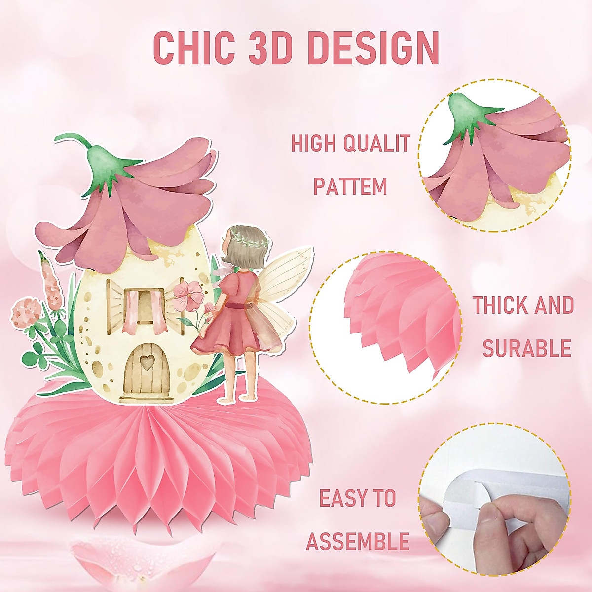 Fairy Honeycomb Centerpieces Birthday Decorations - 9PCS Fairy Party Centerpieces for Table, Butterfly Flower Fairies Theme Party Decorations, My Fairy First Birthday Baby Shower Supplies