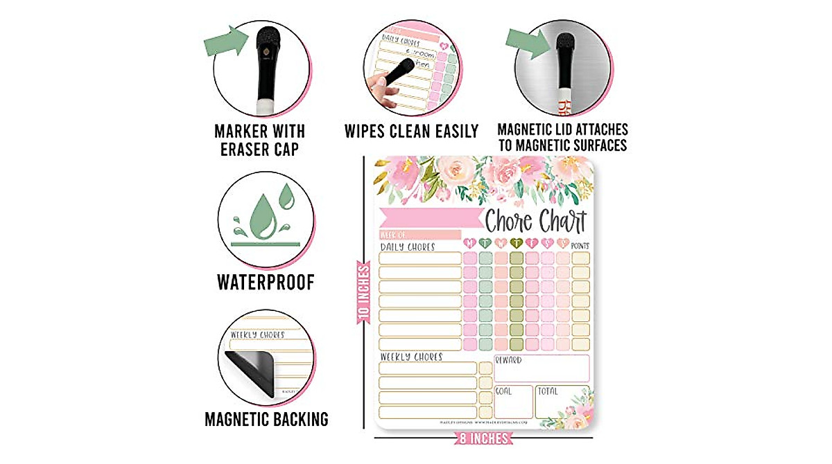 Fun Pink Floral Kids Chore Chart - Boost Responsibility
