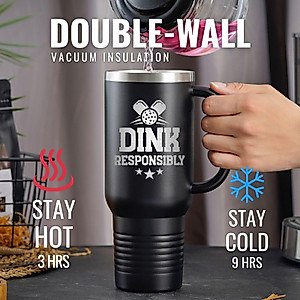 Onebttl Pickleball Gifts for Women/Men, Gifts for Pickleball Lovers, Insulated 40oz Stainless Steel Tumbler with Handle, DINK RESPONSIBLY