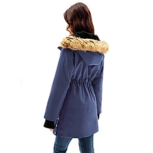 GRACE KARIN Women’s Winter Warm Thickened Outerwear Zip-up Coat Faux Fur Hood Parkas Navy L