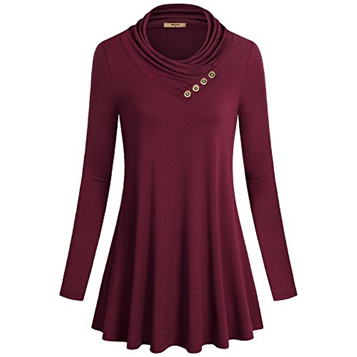 Miusey Womens Tunic Shirts,Long Sleeve Cowl Neck Flared Vintage A Line Loose Fit Shirt Casual Top Wine Red X-Large