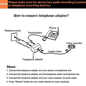 Analog Telephone Adapter for Split The Line to Telephone and Voice Recorder, with Two RJ11 Port for Incoming and Outgoing Phone Connection and 3.5mm Audio Socket to Connect to Voice Recording Device