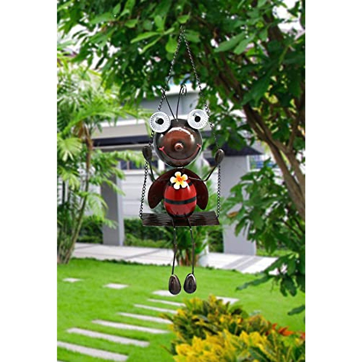 GDF Solar Lady Bugs Swing Metal Ladybug Hanging Animal Garden Decor Waterproof Solar Lights Decorative Outdoor Lights for Outside Patio Balcony Pathway Lawn Yard,Gifts for Her/Him