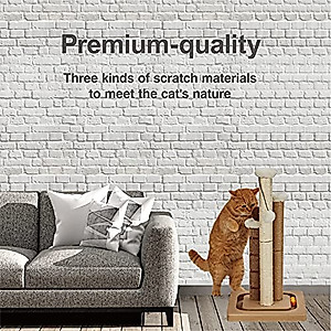 Cat Scratching Post Premium Natural Sisal Jute Carpet 3 Scratch Posts with Interactive Track Ball Base and Hanging Balls Toys Tall Kitten Scratcher for Indoor Kittens and Small Cats