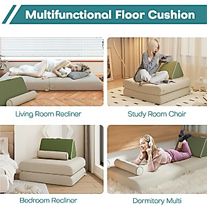 homecozy Multi-Piece Folding Floor Seat Sofa, Large Folding Sofa Bed, Adjustable Floor Recliner for Living Room and Bedroom, Rest and Sleep Beige 36 * 36 * 12 Inches