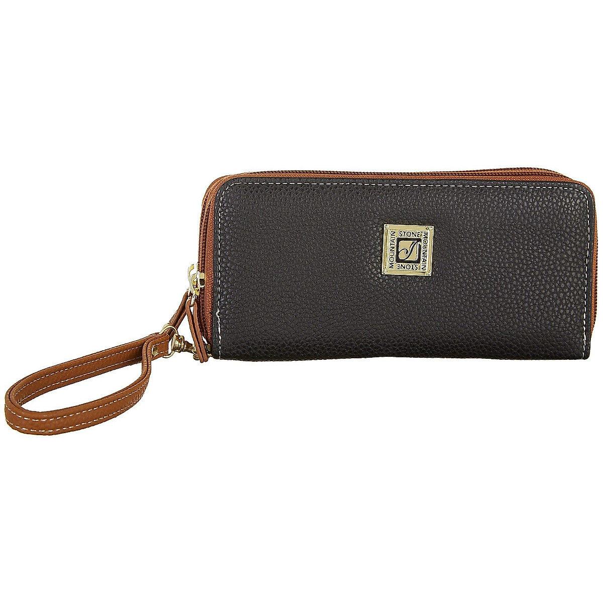 ANGIEHAIE Stone Mountain Cornwall Leather Double Zip Around Checkbook Wallet Black/Tan