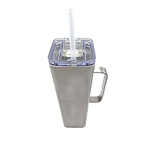 Boxy Double-Wall Insulated Stainless Steel Tumbler Set, 20oz, 2-Pack with Handle and Without Handle, Includes Lids and Straws