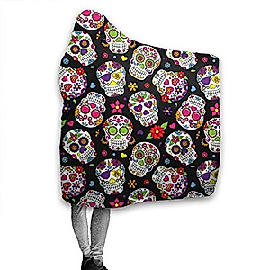 JASMODER Sugar Skull Hoodie Blanket Wearable Throw Blankets for Couch Blanket Hooded for Baby Kids Men Women