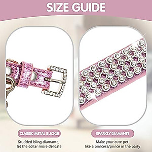 PUPTECK Basic Adjustable Cat Collar with Bling Diamante and Double Bells, for Kitten and Small Puppy, Fashion and Shining (XXS: Collar Adjustable: 6-8in, 0.3inch Width, Pink)