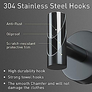 YAKAON Matte Black Towel Coat Hooks for Bathroom, SUS 304 Stainless Steel Single Towel/Robe Clothes Hook, Contemporary Hotel Style Wall Mounted 2 Pack