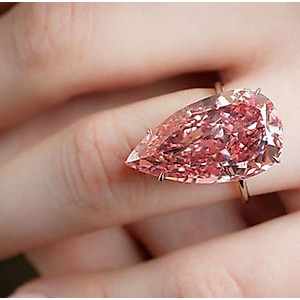 Awmnjtmgpw 925 Sterling Silver Diamond Ring Water Drop pear Shaped Pink Crystal Topaz Ring Exquisite Women's Diamond Ring Proposal Wedding Engagement Diamond Ring Size (6-10) (Size 7)